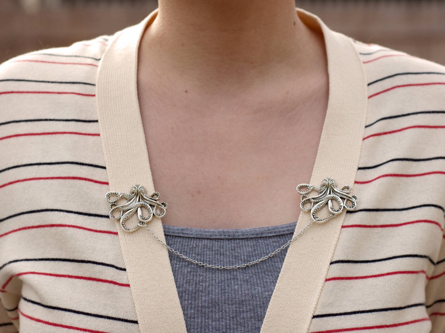 Bronze Octopus Collar/ Cardigan Clip - Etsy