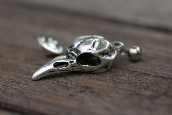 Silver Bird Skull Pin - Etsy