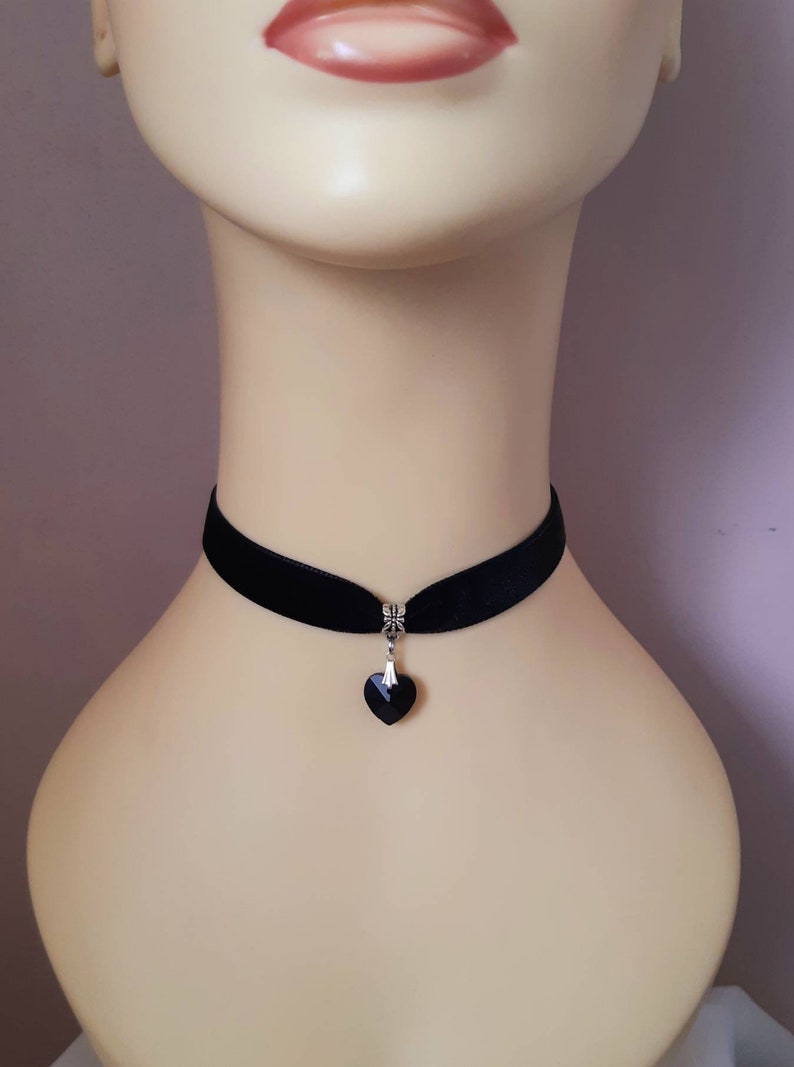 Black Velvet 16mm Choker Necklace With Faceted Black Glass Etsy