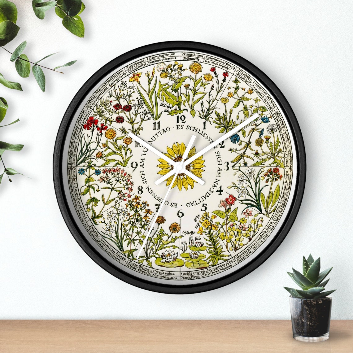 Wall Clock, Printed With the Botanical Chart of Linnaeus's Flower Clock ...