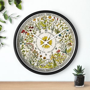 Wall Clock, Printed With the Botanical Chart of Linnaeus's Flower Clock ...