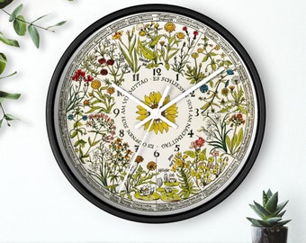 Wall Clock, Printed With the Botanical Chart of Linnaeus's Flower Clock ...