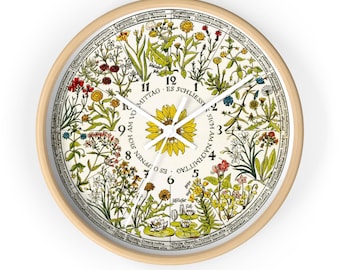 Wall Clock, Printed With the Botanical Chart of Linnaeus's Flower Clock ...