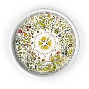 Wall Clock, Printed With the Botanical Chart of Linnaeus's Flower Clock ...