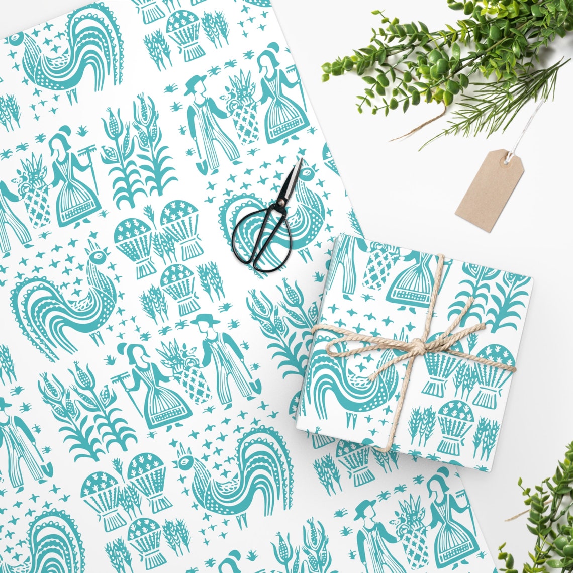 Amish Butterprint Vintage Pyrex Wrapping Paper Turquoise and White ...