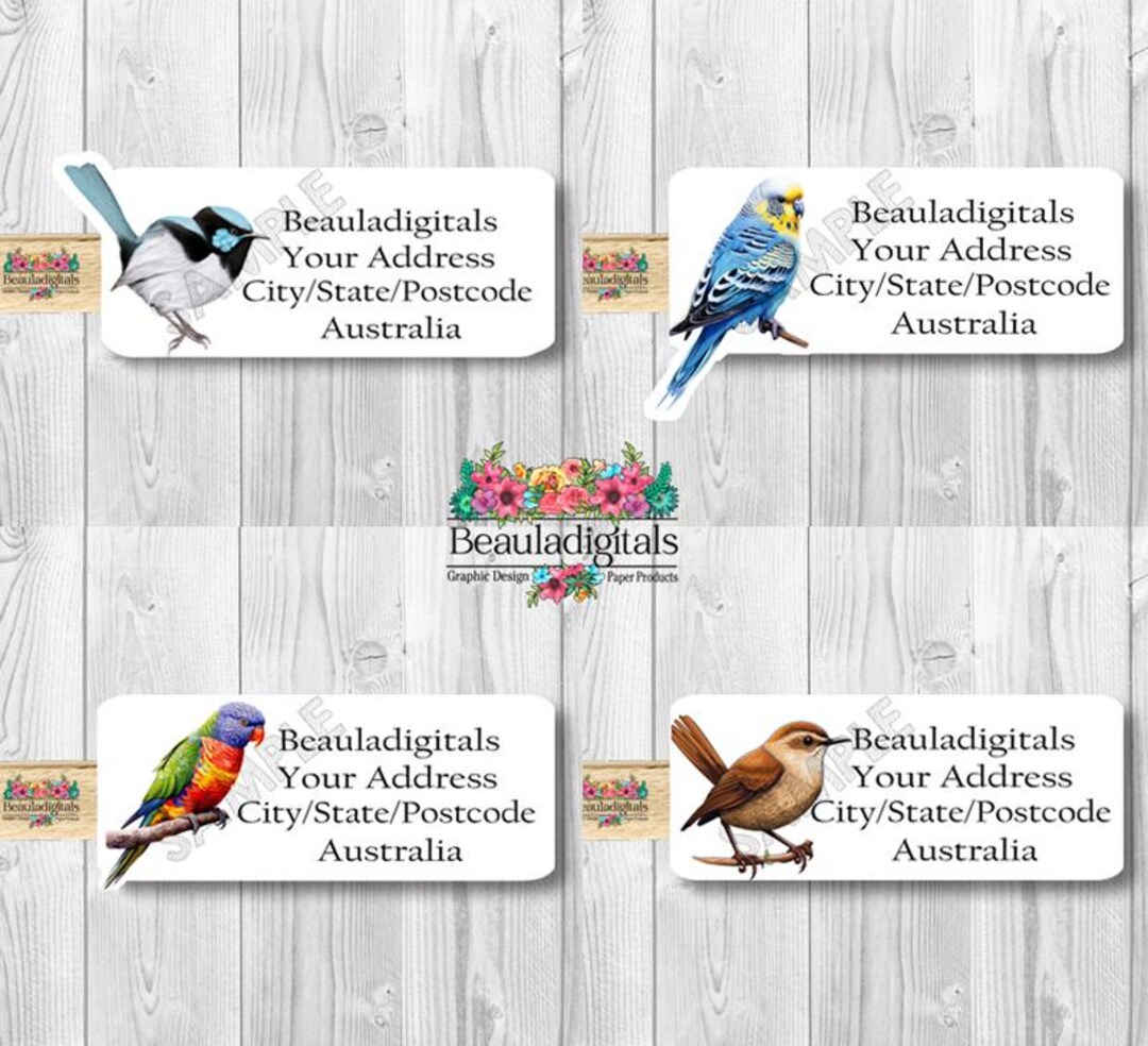 Personalised Address Labels, Australian Bird Custom Design Return Label ...