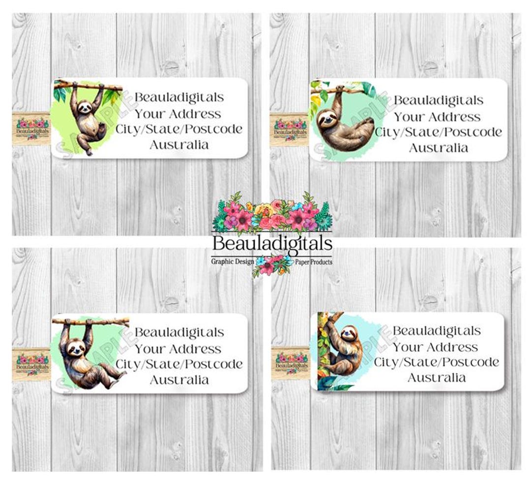 Personalised Address Labels, Sloth Design Return Label, Cute Sloth ...