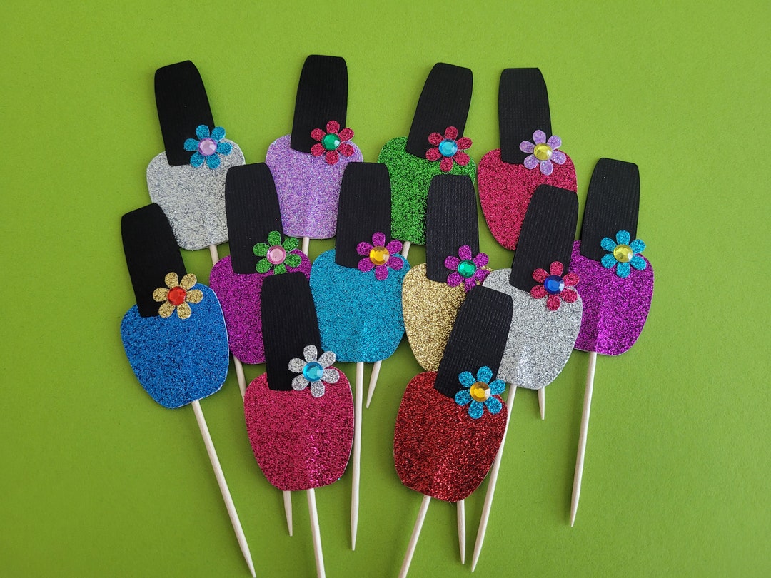 Spa Party Cupcake Toppers - Nail Polish Cupcake Toppers - Spa Party ...