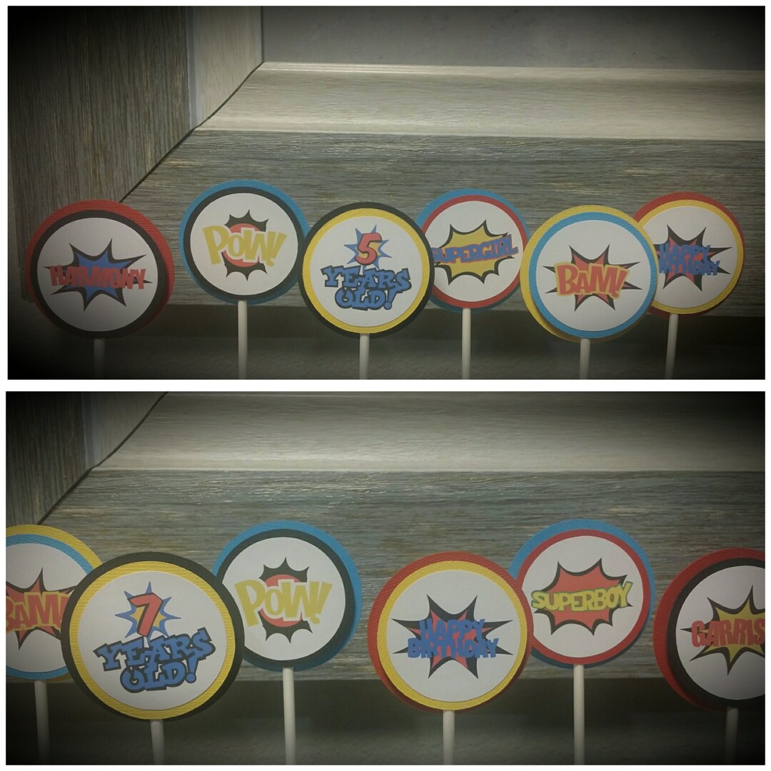 Superhero Birthday Party Cupcake Toppers - Superhero Party Cupcake ...