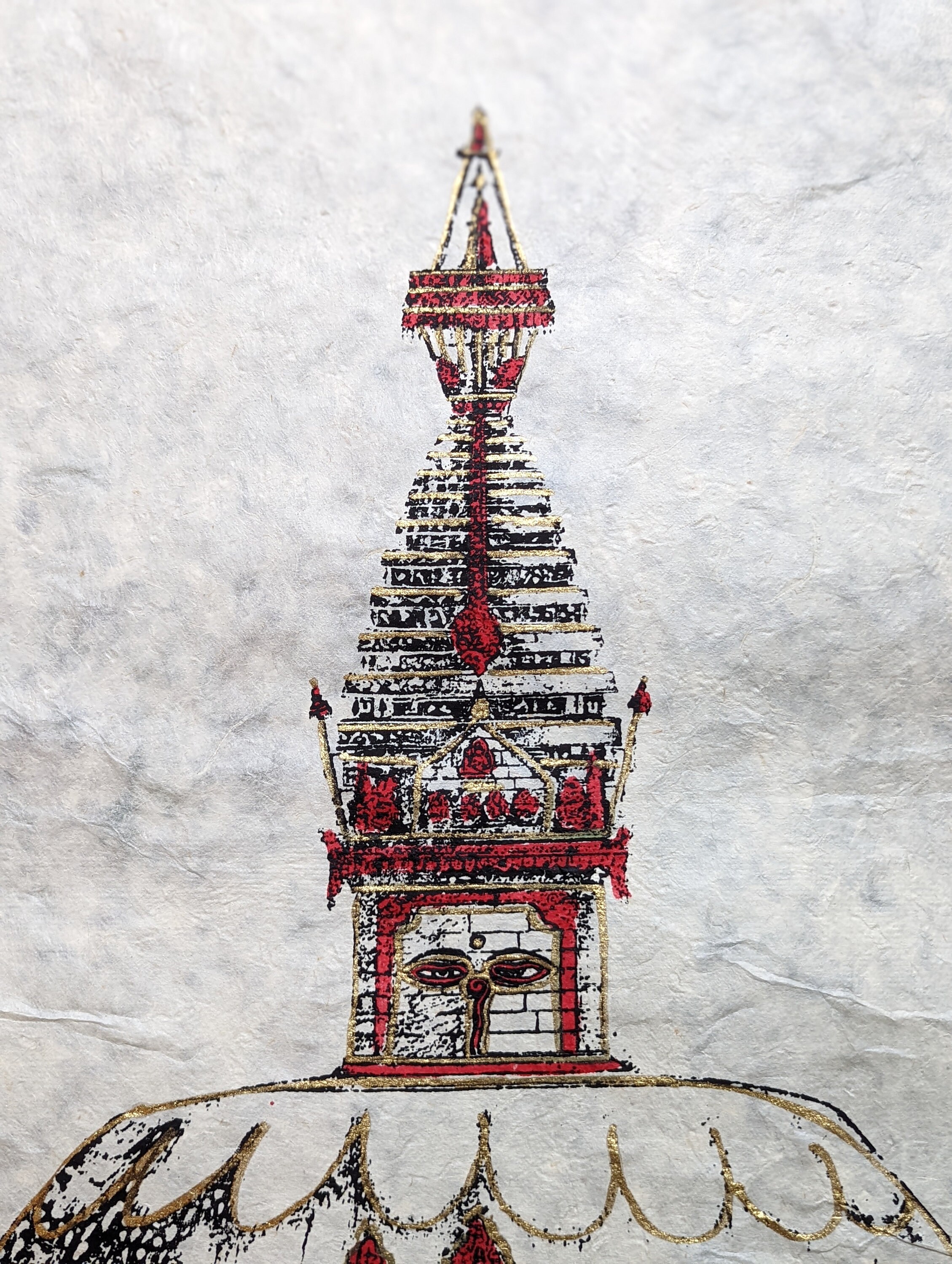 Temple of the Monkeys Lokta Print // Vintage Nepal Swayambunath ...