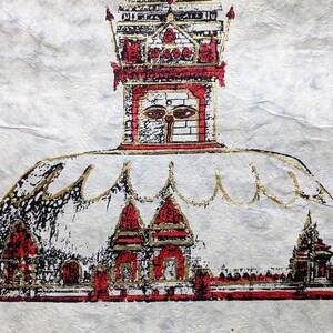 Temple of the Monkeys Lokta Print // Vintage Nepal Swayambunath ...