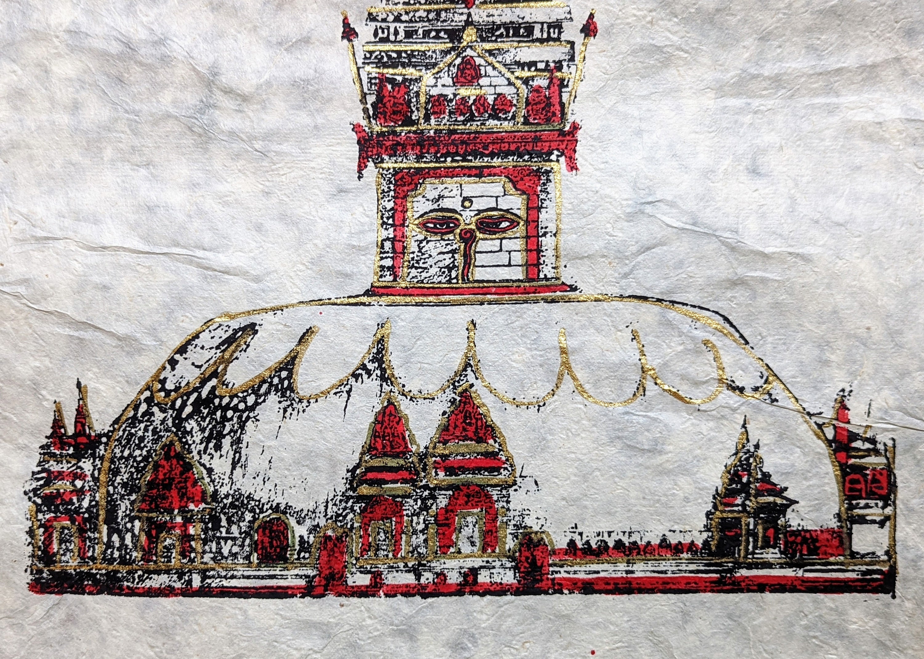 Temple of the Monkeys Lokta Print // Vintage Nepal Swayambunath ...