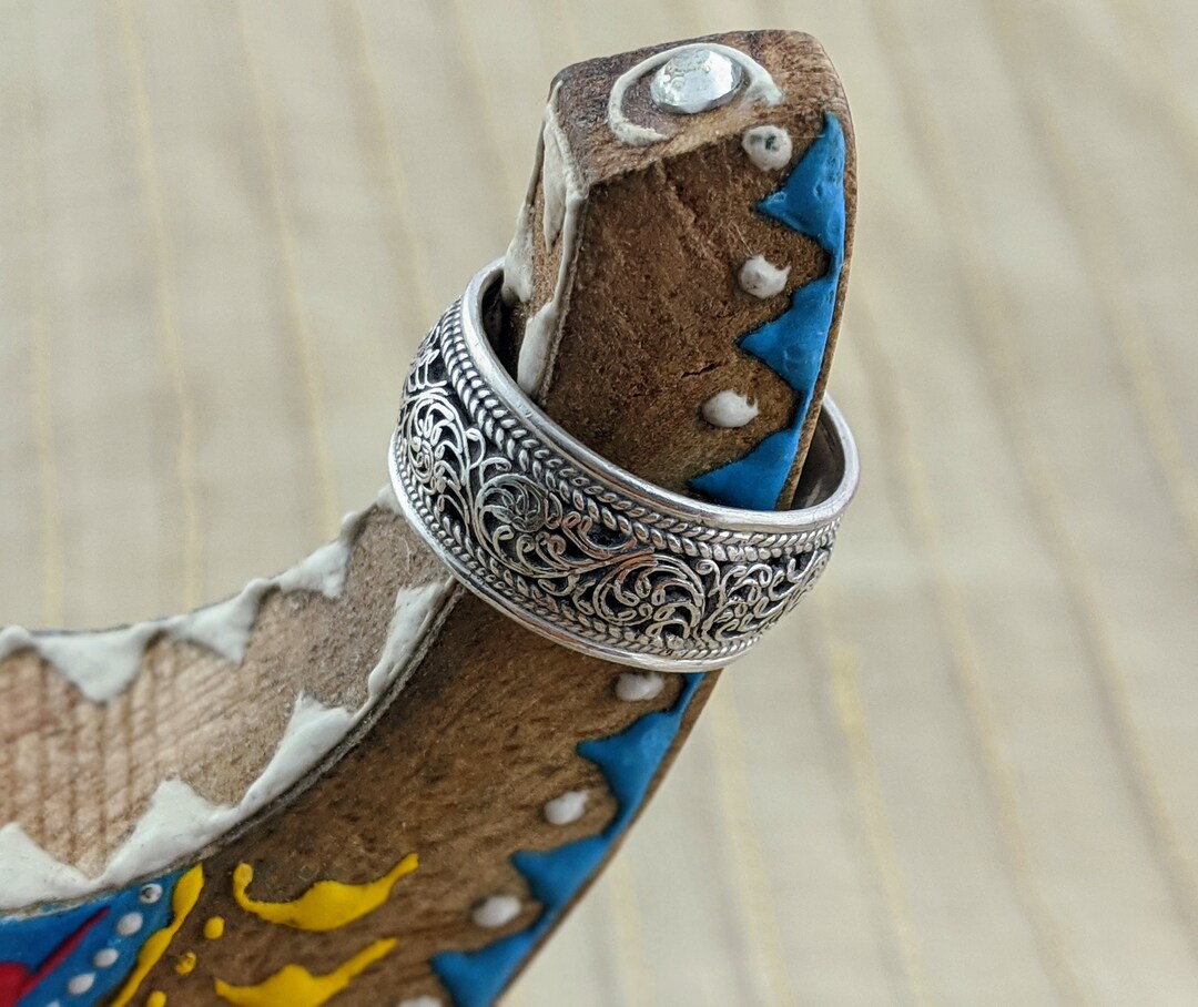 Vintage Sterling Silver Floral Filigree Ring, Himalayan Saligram Band ...