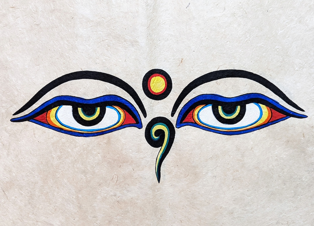 Vintage Buddha Eyes Lokta Painting // Large Swayambunath Buddha Eyes ...