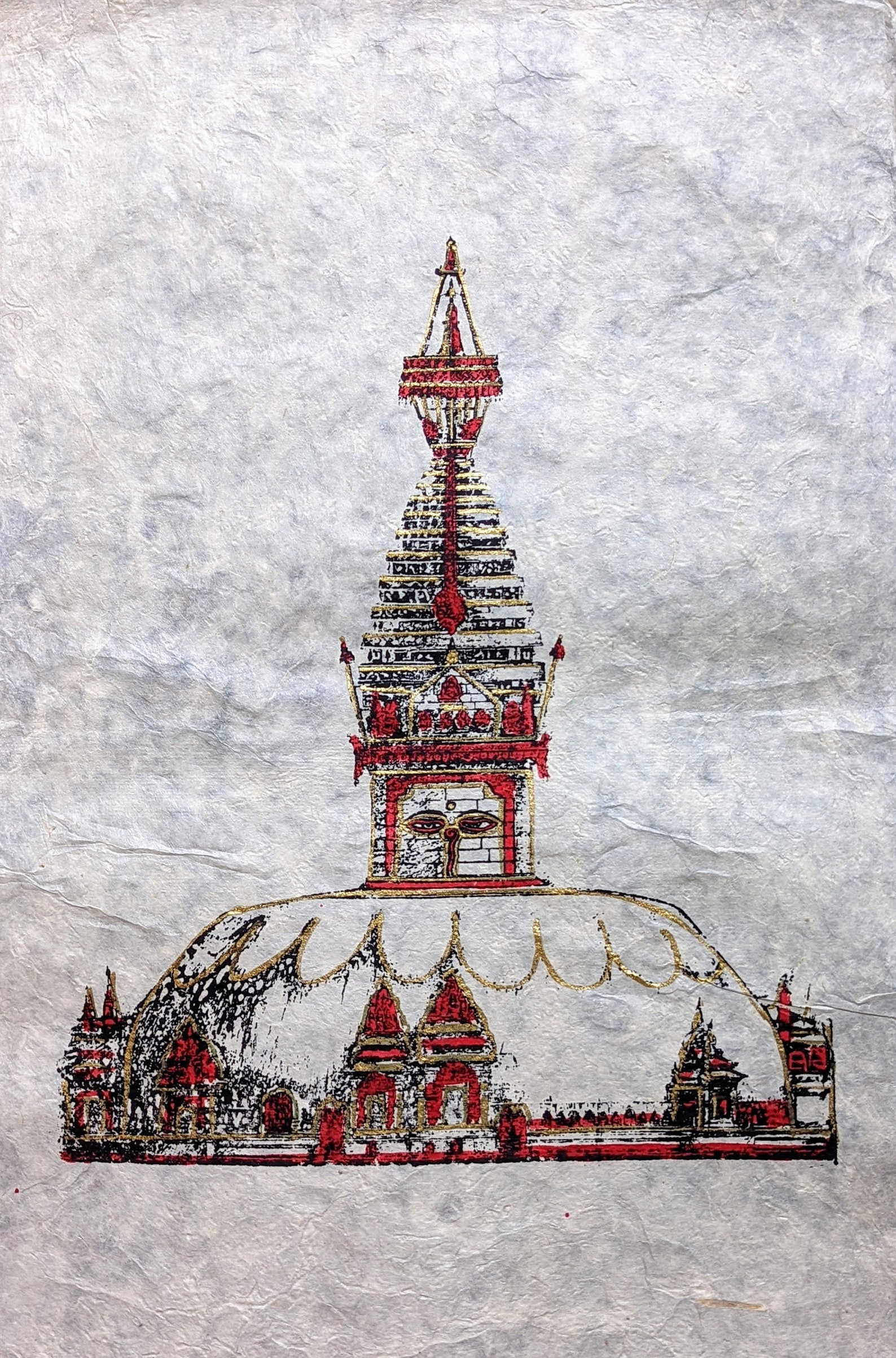 Temple of the Monkeys Lokta Print // Vintage Nepal Swayambunath ...