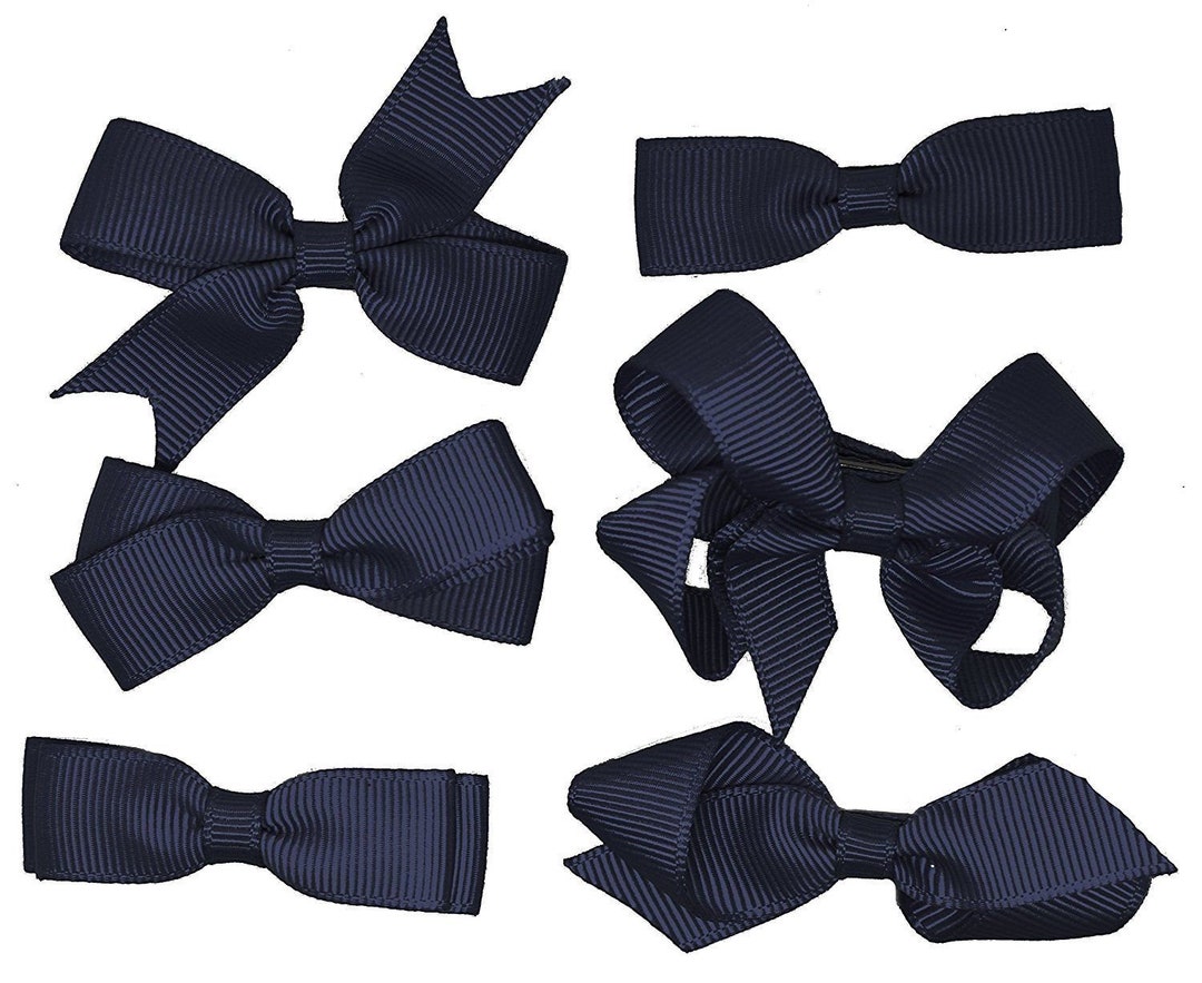 Navy Blue 6 PIECE SET Girls Small Hair Bows Clips Grosgrain - Etsy
