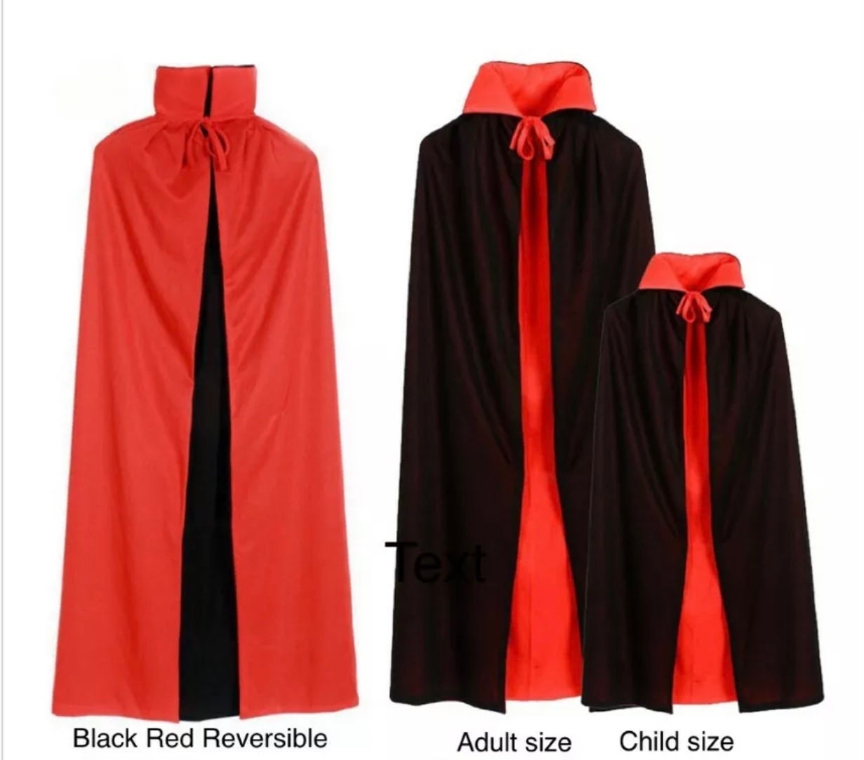 Halloween Black Red Reversible Cape Cloak Adults Kids Fancy Dress ...