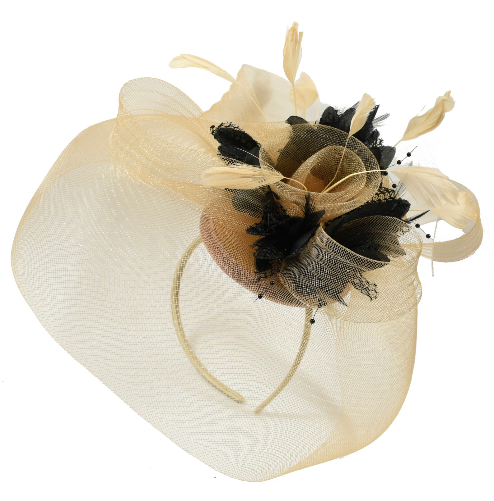 Caprilite Big Beige Camel Black Fascinator Hat Veil Net Hair | Etsy