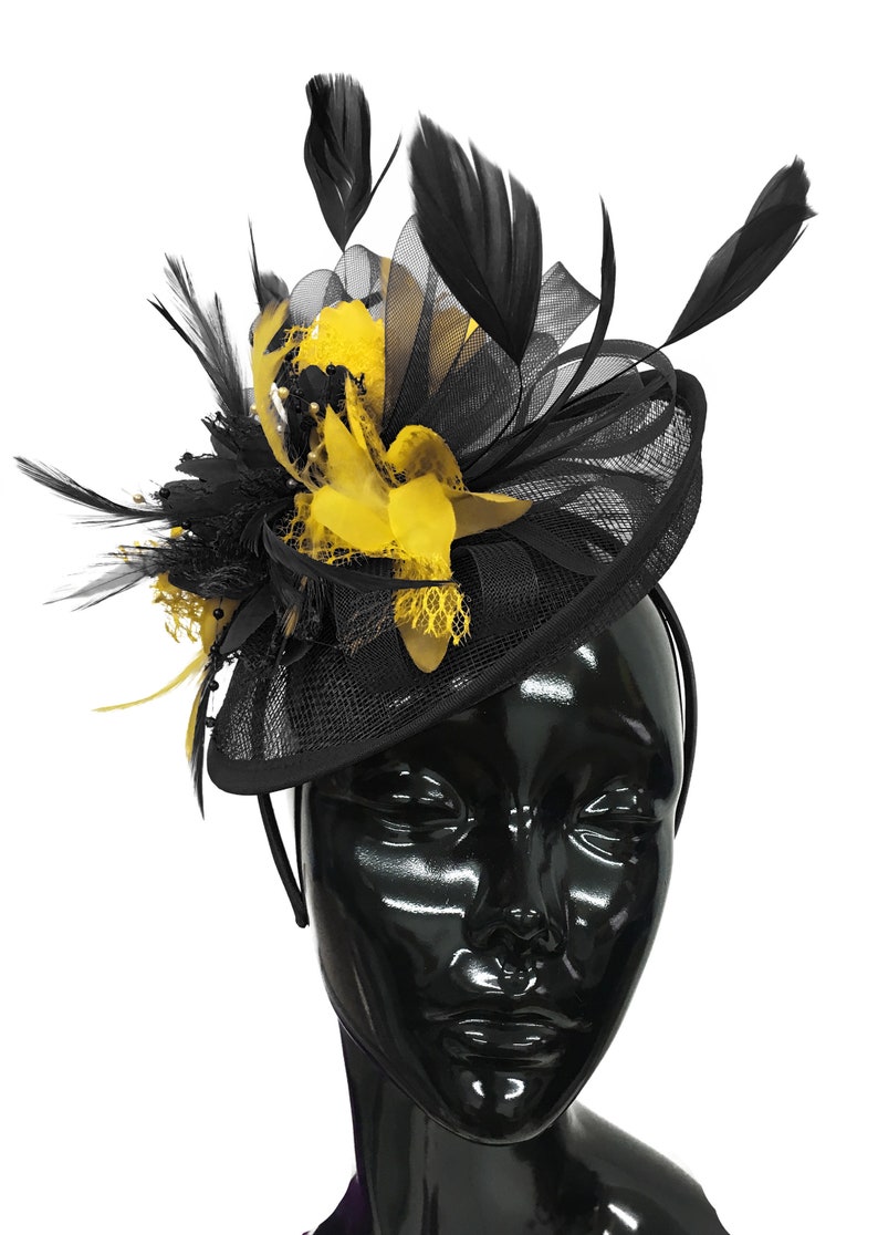 Caprilite Black and Yellow Sinamay Disc Saucer Fascinator Hat - Etsy