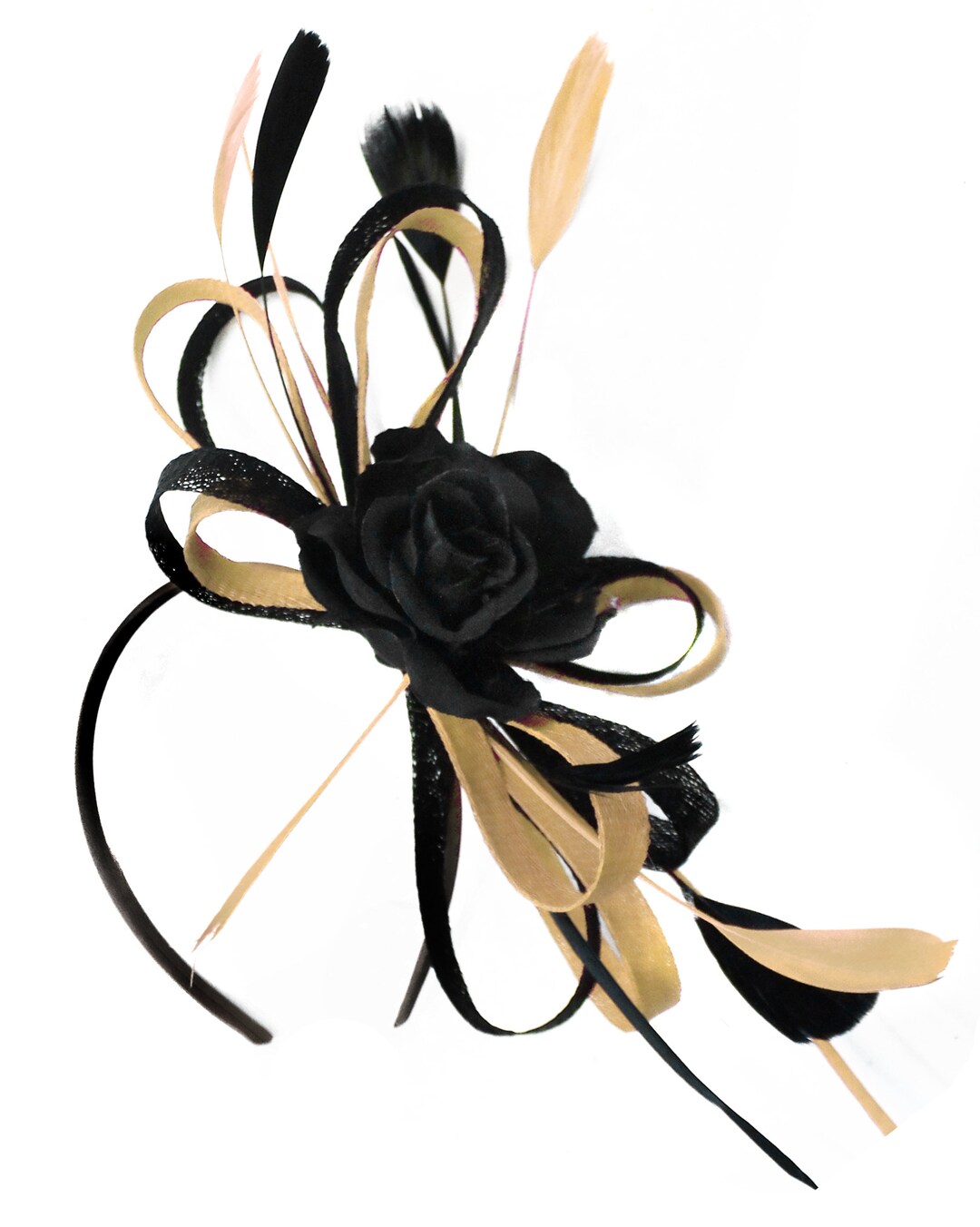 Caprilite Sinamay Rose Black and Light Mustard Gold Fascinator - Etsy