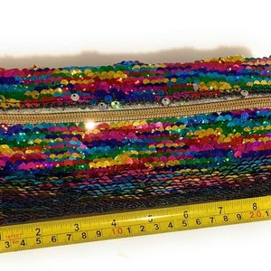 Large Colourful Rainbow Silver Reversible Sequin Pencil Case School ...