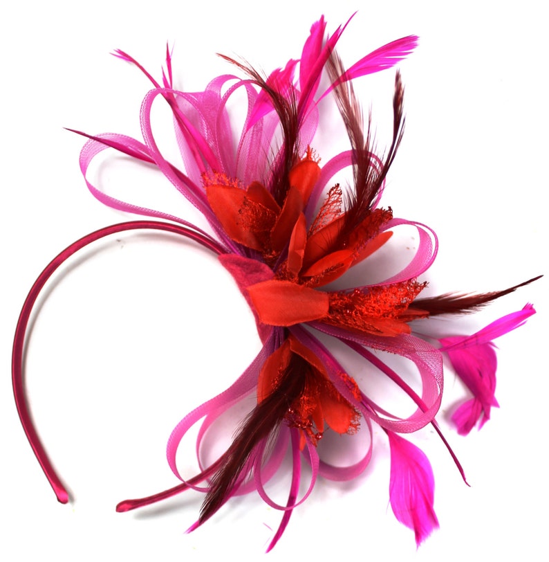 Caprilite Fuchsia Pink & Red Feathers Fascinator on Headband | Etsy