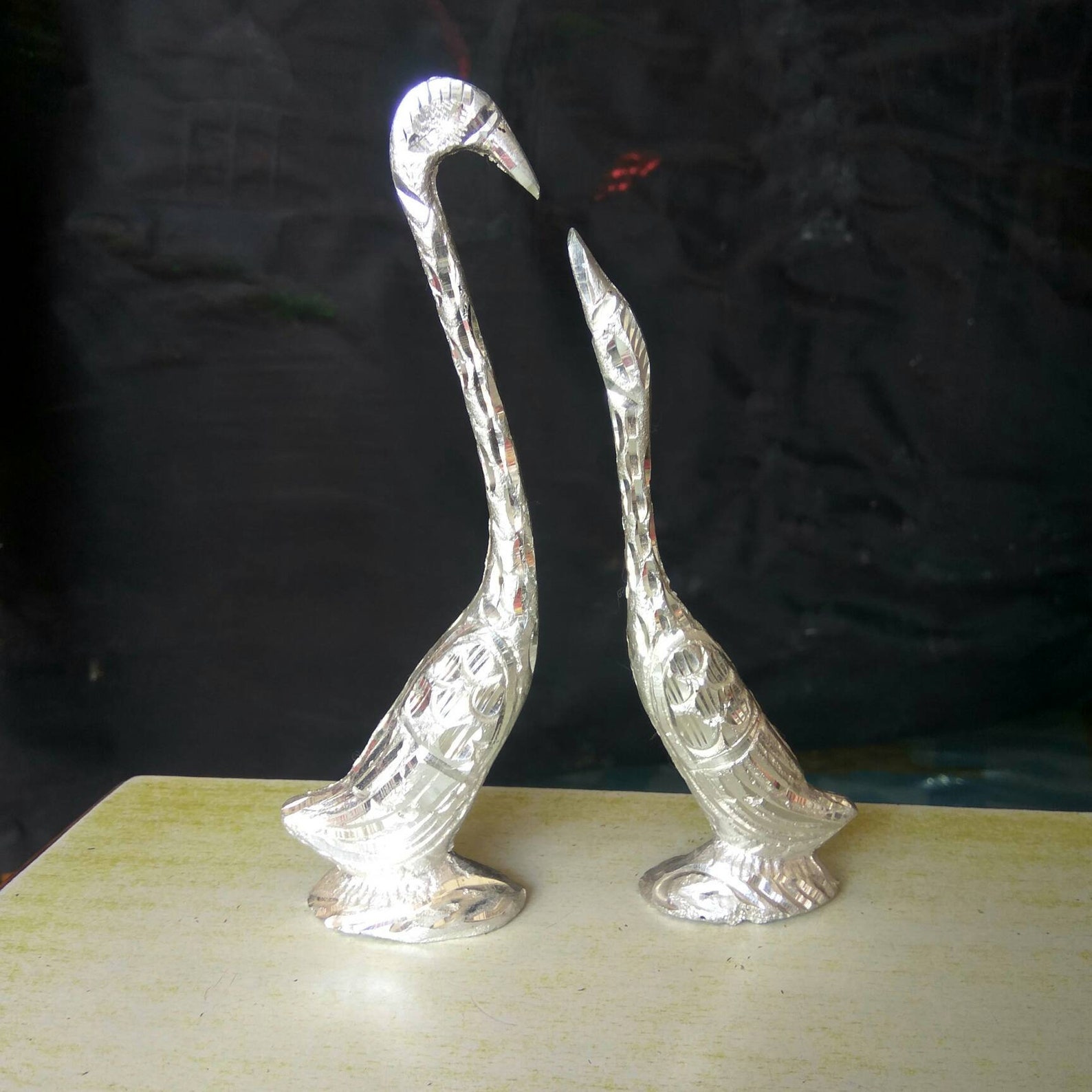 Lovely Swan set silver swan set silver swan figurine | Etsy