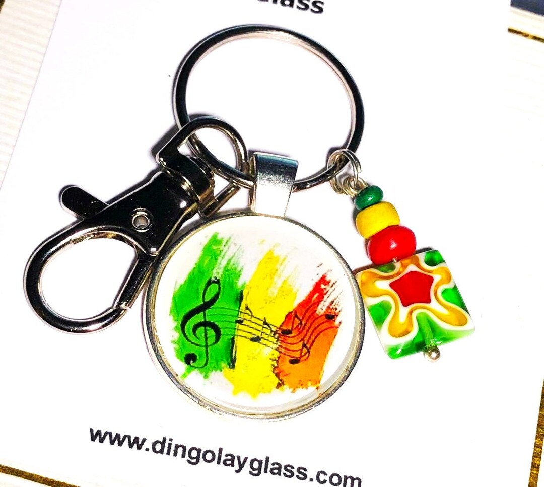 Glass Dome Rasta Colors Music Notes Keychain, Music Keychain, Reggae ...