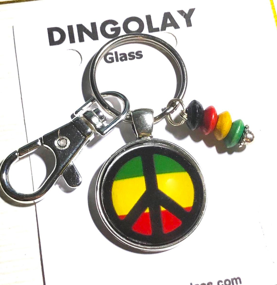 Rasta Peace Sign Keychain, Rasta Colors, Peace Sign, Glass Cabochon ...