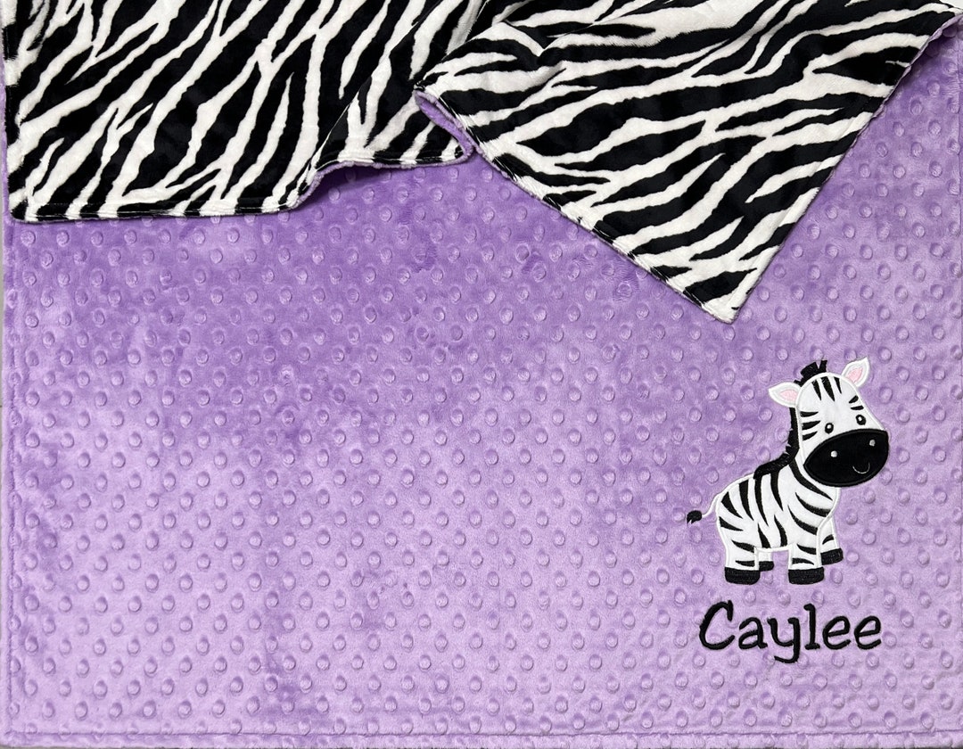 Zebra Baby Blanket, Personalized Purple Baby Girl Zebra Blanket, Lilac Minky Zebra Blanket ...