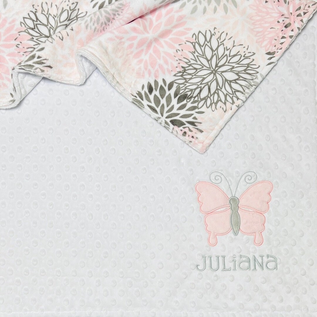 Butterfly Baby Blanket, Personalized Butterfly Minky Blanket, Baby Pink ...