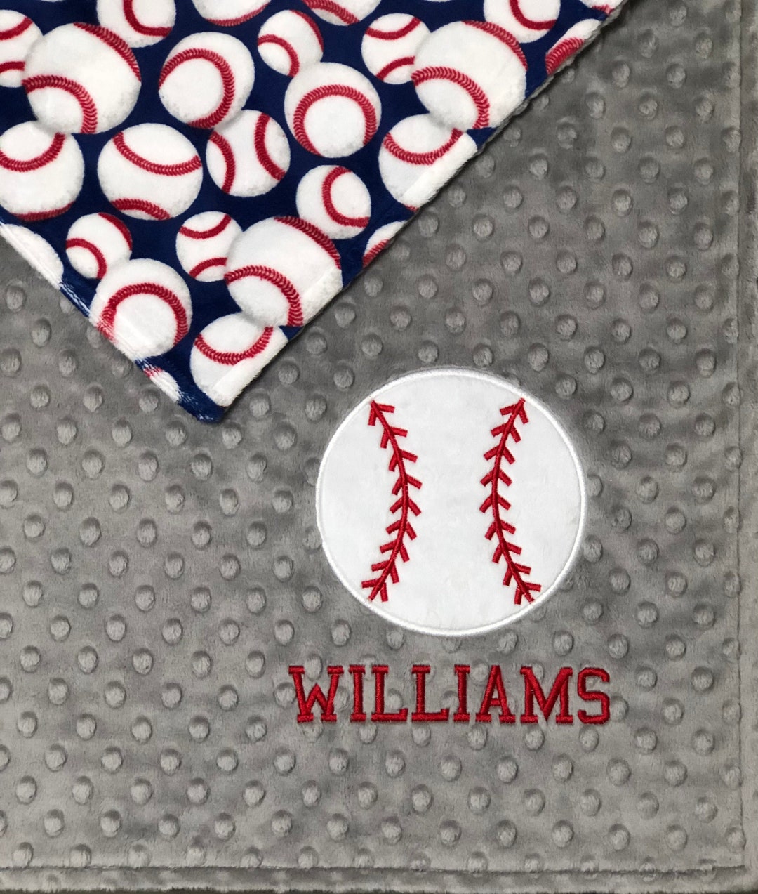 Baseball Baby Blanket With Name, Personalized Baseball Blanket, Grey ...