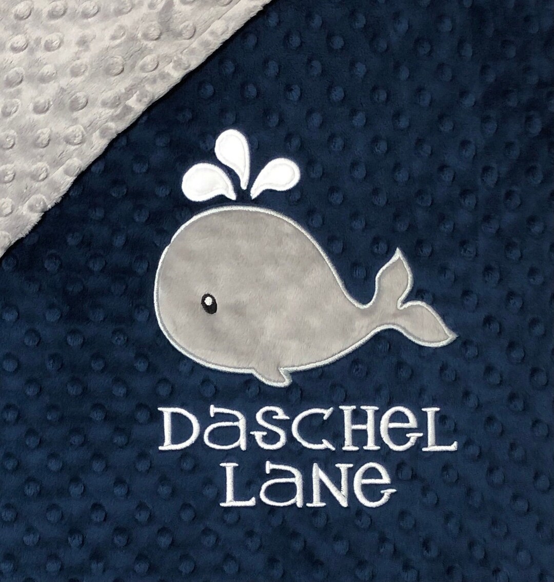 Whale Baby Blanket, Personalized Minky Whale Navy and Silver Baby ...