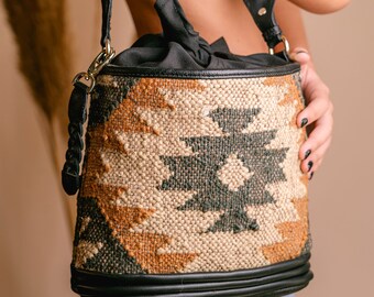 Vintage Turkish Made Wool Carpet Kilim Draw String Bucket Bag - Etsy