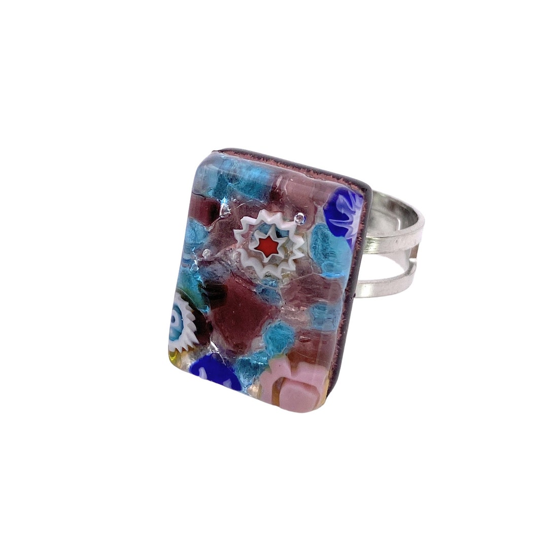 Glass Ring, Ring Made Using a Genuine Piece of Murano Glass, Millefiori ...