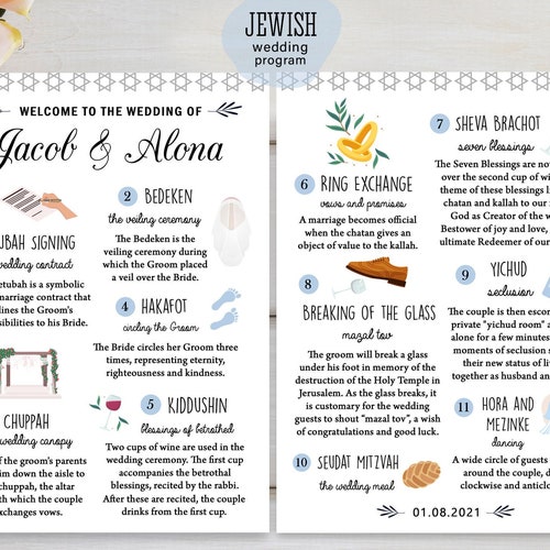 Jewish Wedding Program Guide Wedding Ceremony Template - Etsy