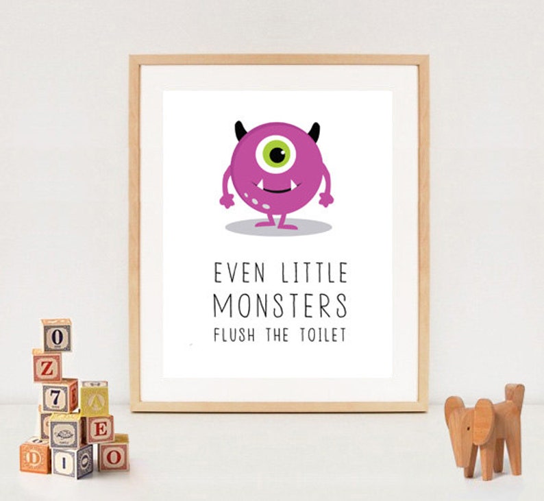 Kids Bathroom Rules Sign - Even Little Monsters Flush the Toilet ...