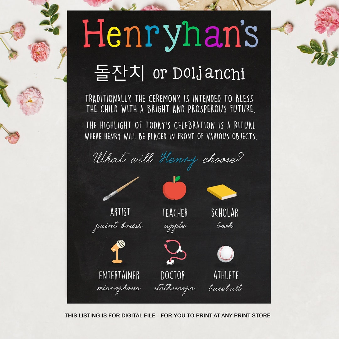 Doljabi 1st Birthday Board - Korean Dol Birthday Sign - What He He Will ...