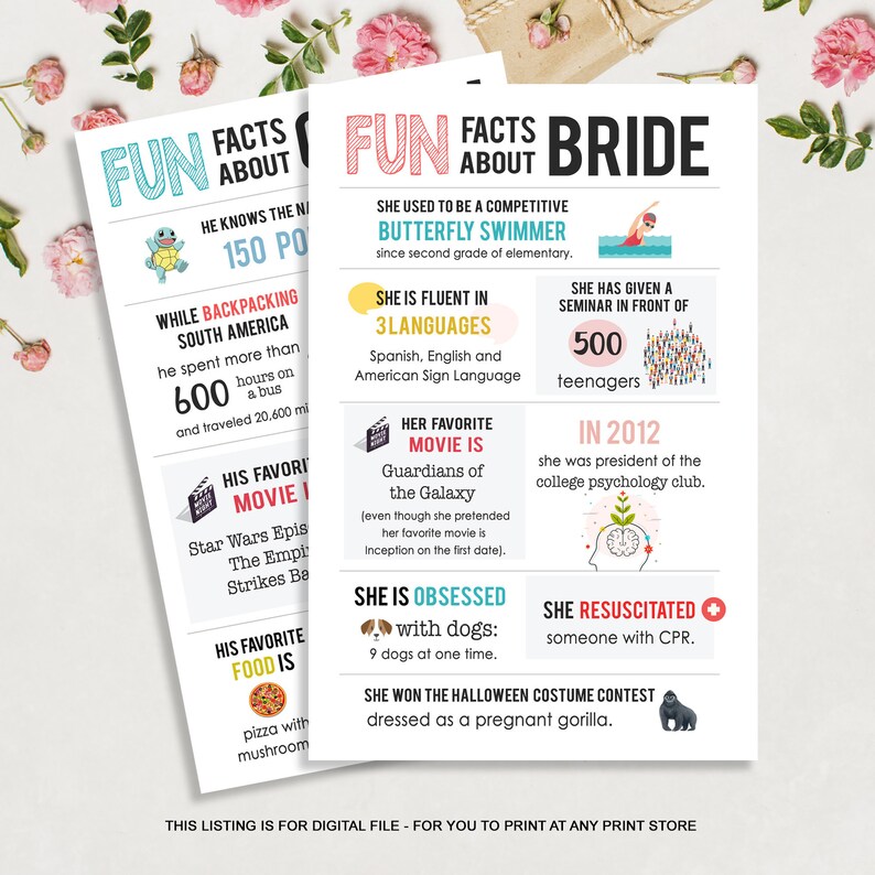 Personalized Fun Facts About Bride Infographic Sign Wedding | Etsy