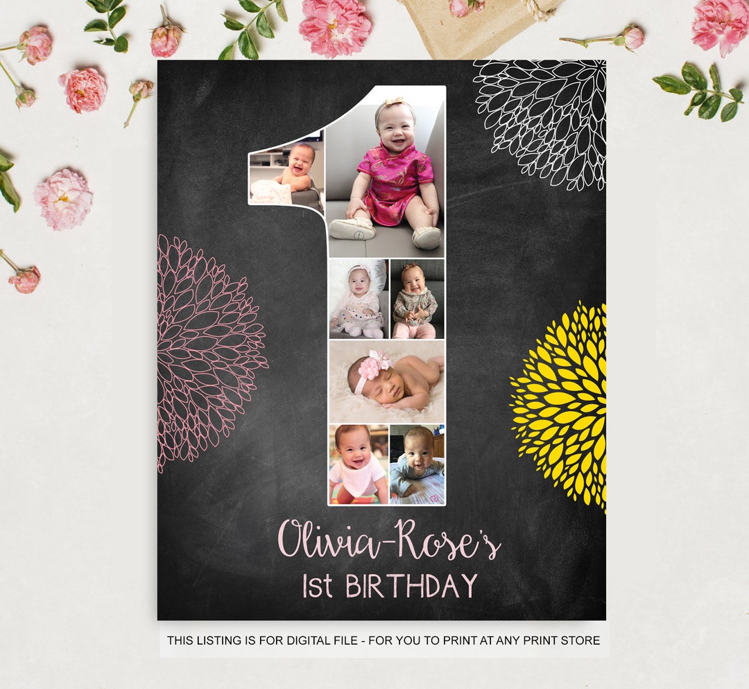 First Birthday Chalkboard Photo Collage Custom DIGITAL File Baby's 1st ...