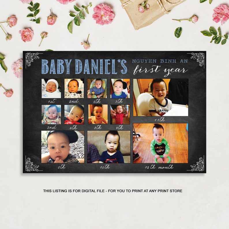 Baby's First Year Birthday Collage Sign Custom Boys and | Etsy