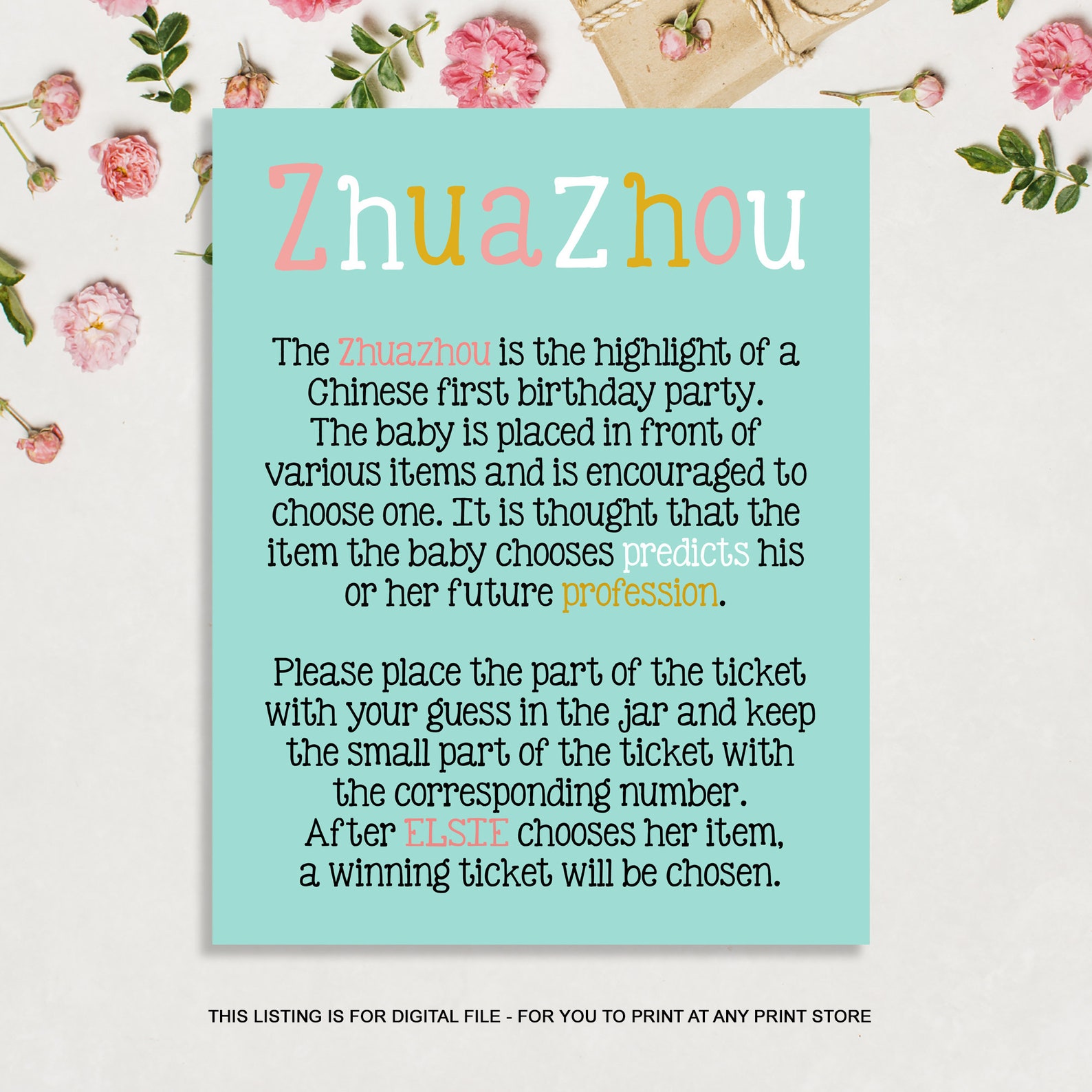 Zhua Zhou 1st Birthday Sign Custom Soft Pink Zhuazhou - Etsy