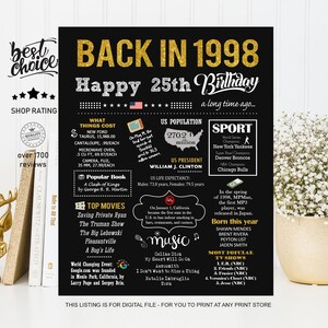 Back in 1998 Sign 25th Birthday Sign for Men Women Wife - Etsy