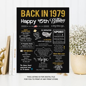Back in 1979 Sign 45th Birthday Sign for Men, Women, Wife or Husband ...