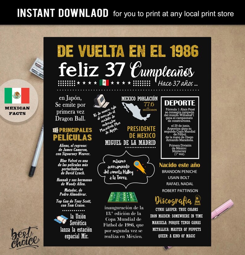 37 Cumpleaños Póster Regalo Para Esposa Y Esposo Feliz 37 - Etsy