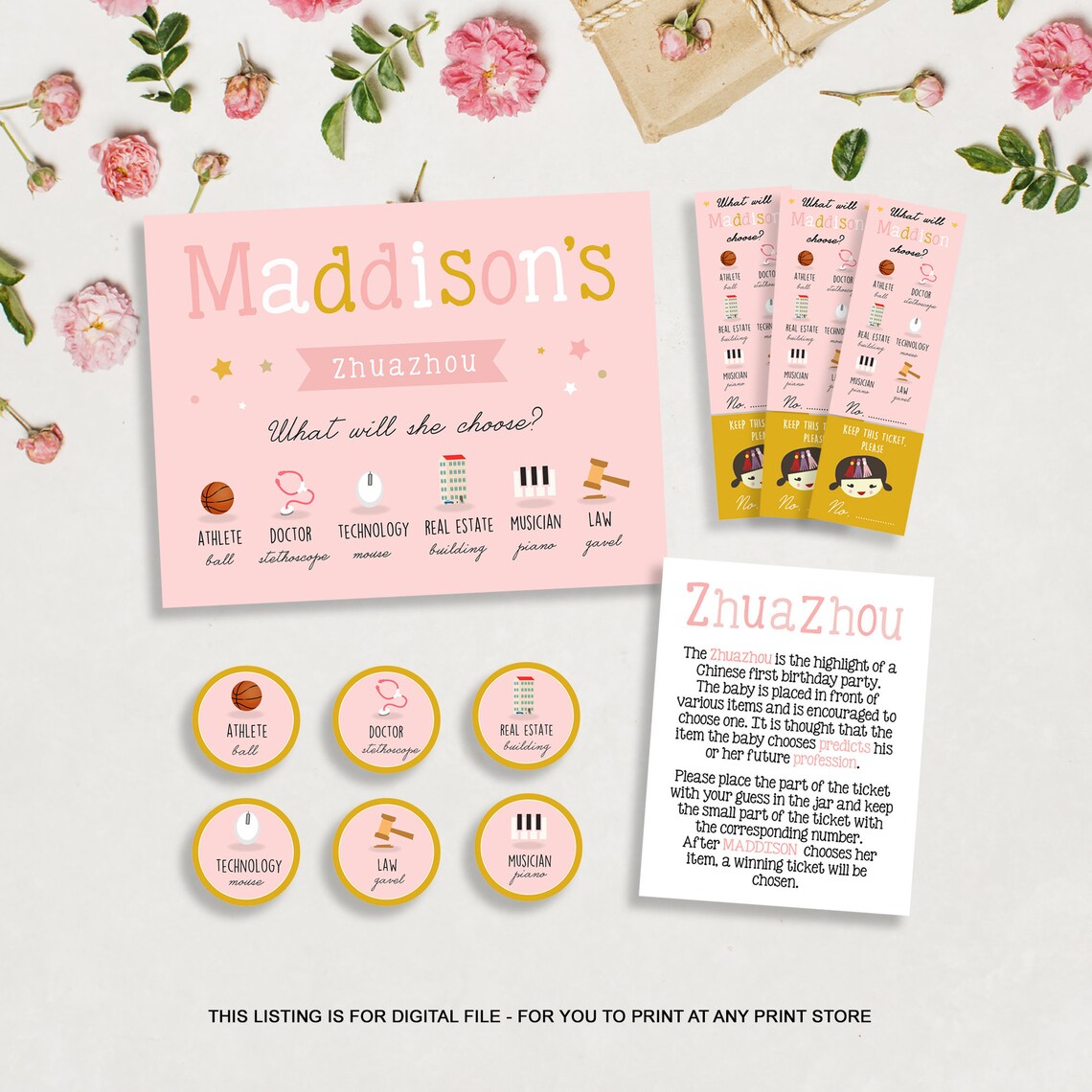 Zhua Zhou 1st Birthday Sign Custom Soft Pink Zhuazhou - Etsy