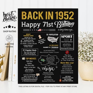 Back in 1954 Sign 70th Birthday Sign for Men, Women, Wife, Husband 70 ...
