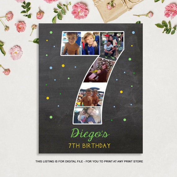 7th Birthday Chalkboard Collage Sign for Boys and Girls - Etsy