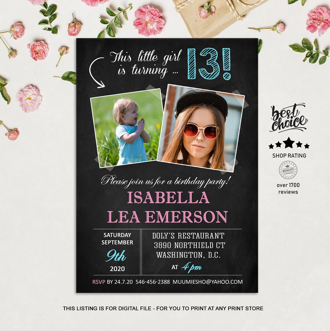 13th Birthday Invitations With Picture for Girls | Personalized ...