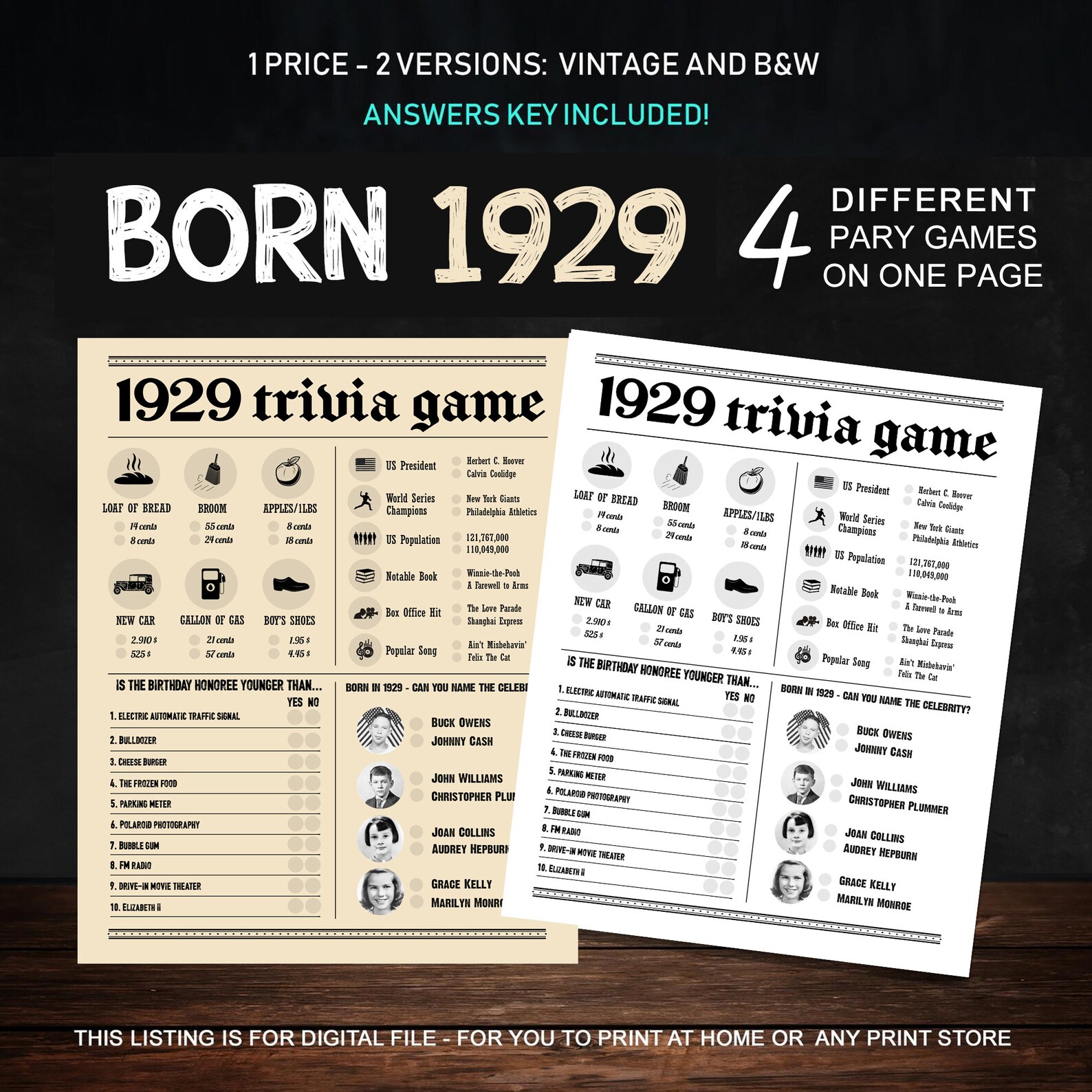 51st Birthday Party Games Printables Trivia Games Born 1972 - Etsy